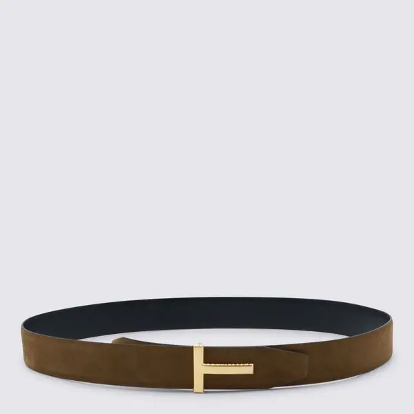TOM FORD Leather Belt With Gold Tone Buckle - Brown