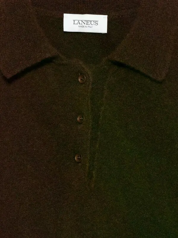 LANEUS Buttoned Polo Top - Brown