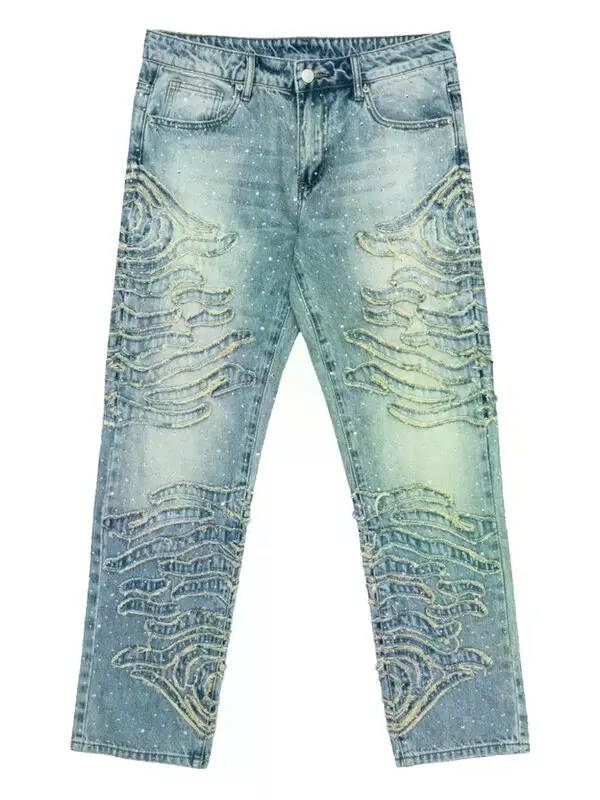 FREE REFILLS Zebra-pattern Rhinestone Jeans - Blue
