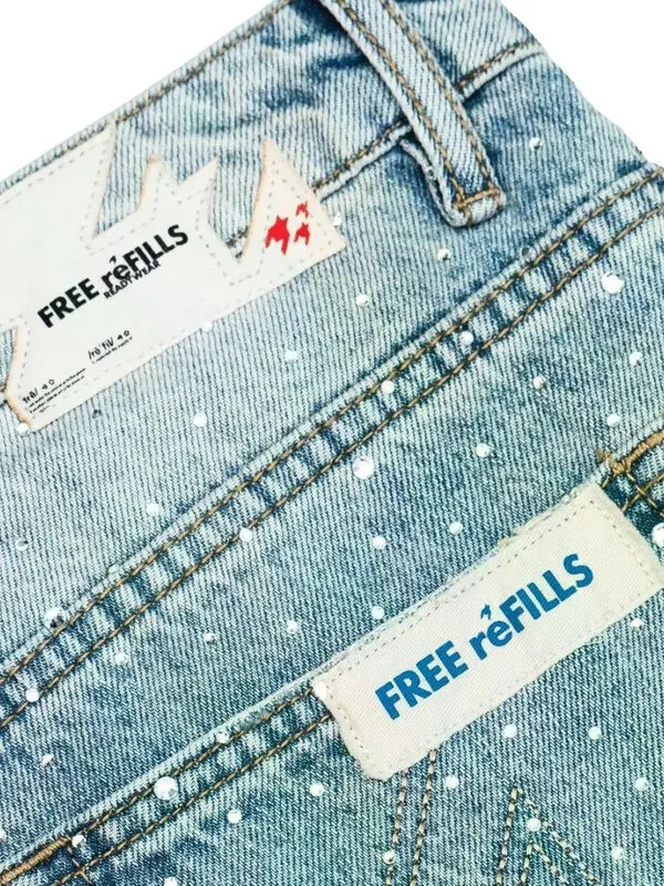 FREE REFILLS Zebra-pattern Rhinestone Jeans - Blue