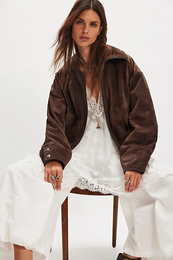 Free People We The Free Desert Moon Suede Jacket - Brownie Batter