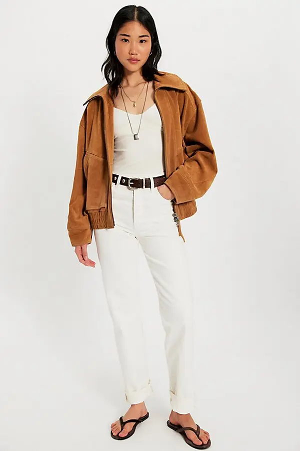 Free People We The Free Desert Moon Suede Jacket - Chestnut