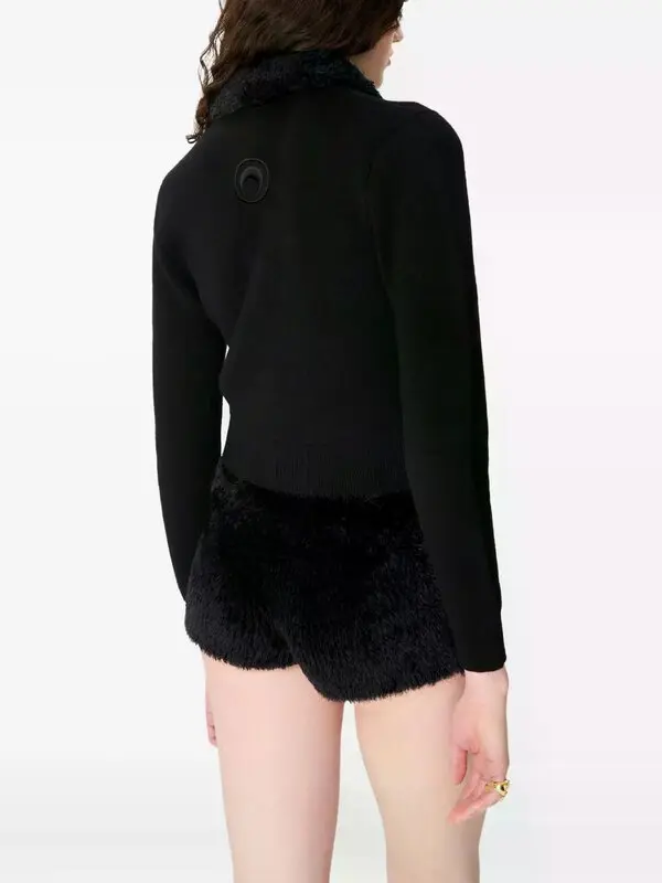 MARINE SERRE Cropped Cardigan With Faux Fur Collar - Black