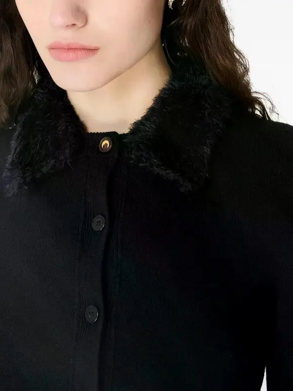 MARINE SERRE Cropped Cardigan With Faux Fur Collar - Black