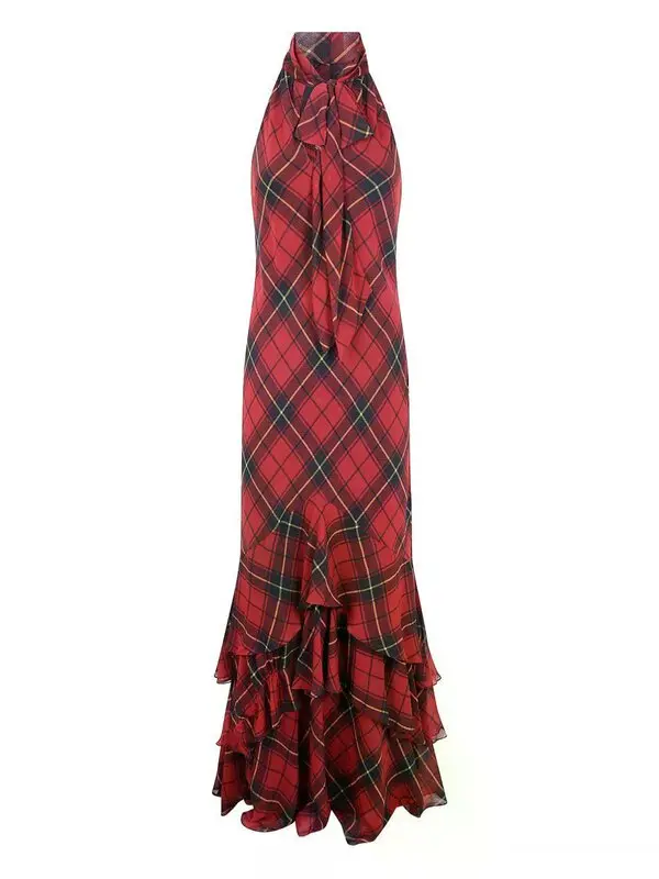Ralph Lauren Plaid Ruffled Halter Dress