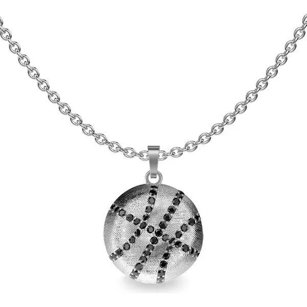 PASCAL Basketball Crooked Ball Diamond Pavé Pendant Necklace - Silver/black Diamond