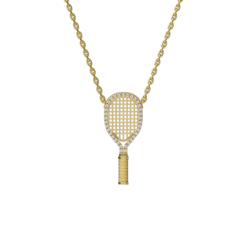 PASCAL Tennis Racket Pendant Necklace - Gold/white Diamond