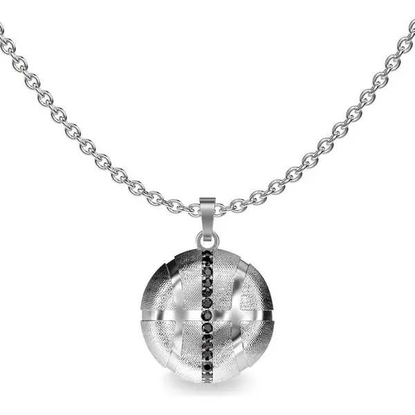PASCAL Linear Diamond Basketball Pendant Necklace - Silver/black Diamond