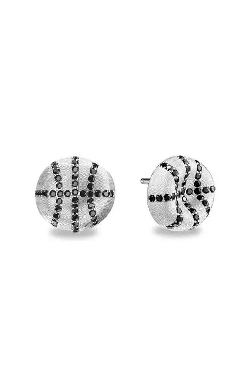 PASCAL Basketball Diamond Pavé Earrings - Silver/black Diamond