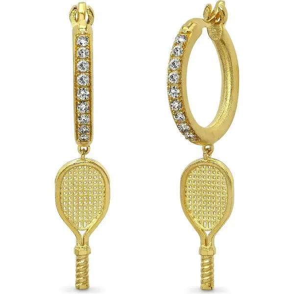 PASCAL Tennis Racket Hoop Earrings - Gold/white Diamond