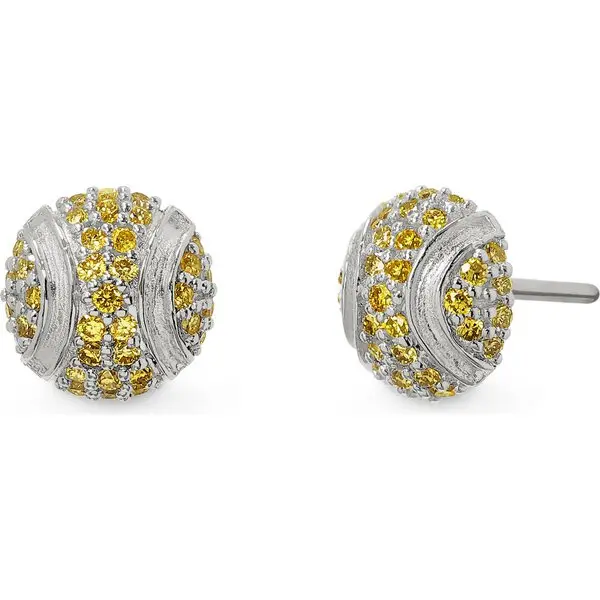 PASCAL Tennis Ball Stud Earring - Silver/yellow Diamond
