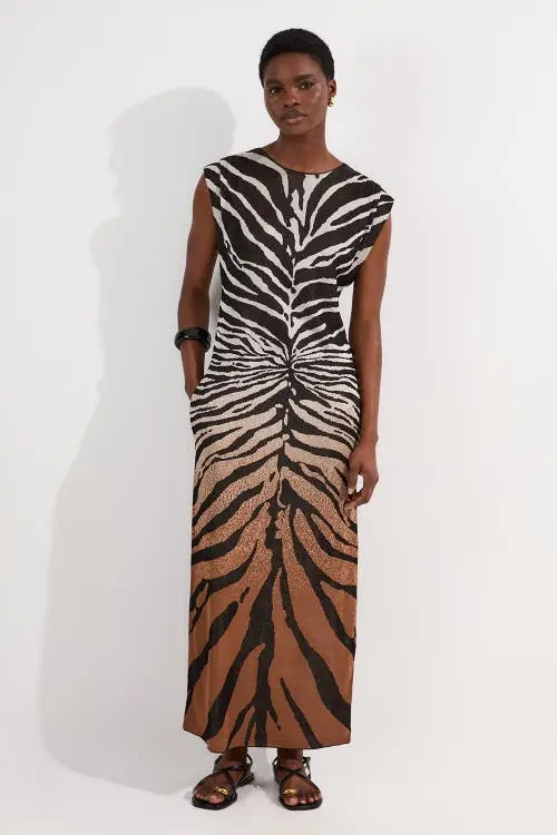 Karen Millen Jacquard Zebra Print Slinky Maxi Dress