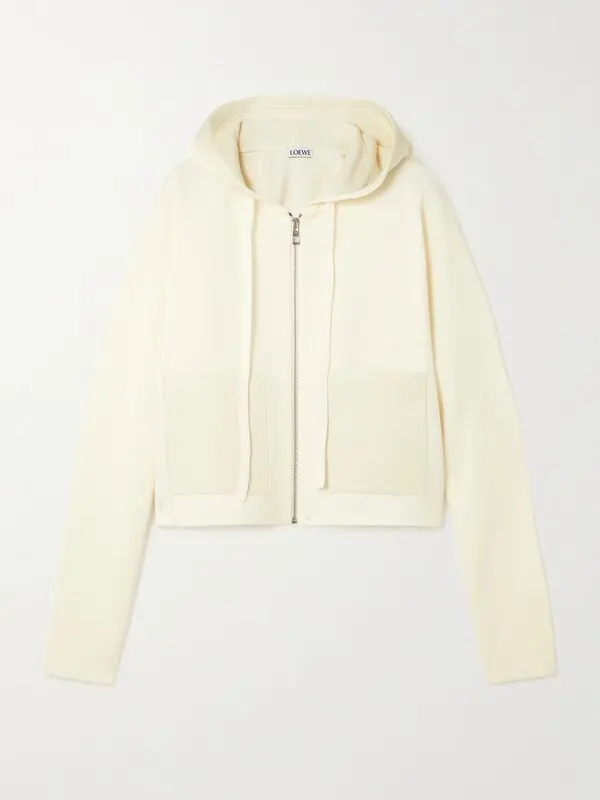 Loewe Leather-trimmed Wool-blend Zip-up Hoodie - White