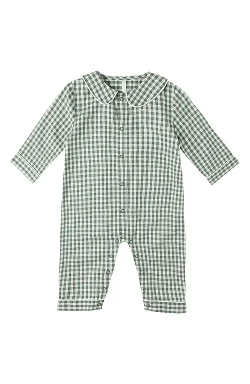 RYLEE + CRU Gingham Cotton Blend Romper - Evergreen