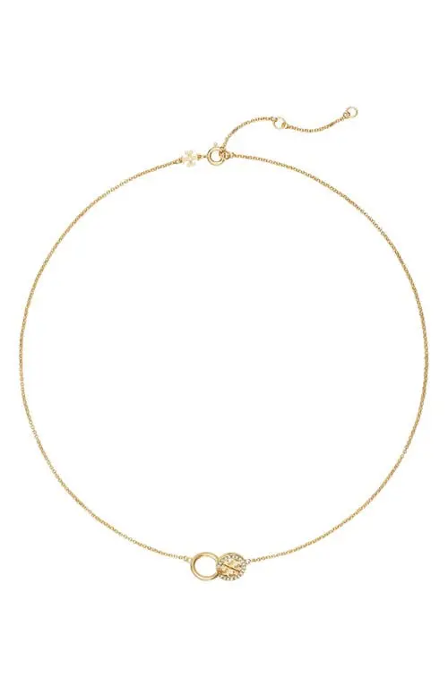 Tory Burch Icon Pavé Interlocking Pendant Necklace - Tory Gold/crystal