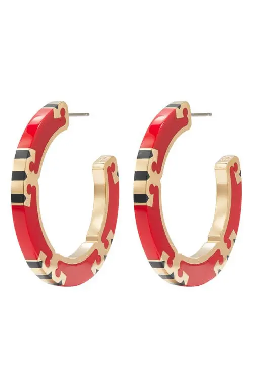 Tory Burch T-stripe Hoop Earrings - Tory Gold/red/navy