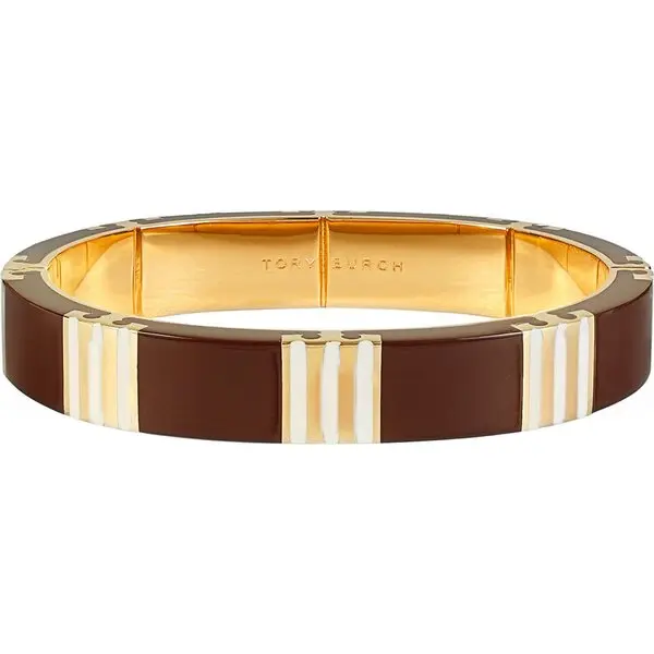 Tory Burch T-stripe Bangle Bracelet - Tory Gold/burgundy/pink