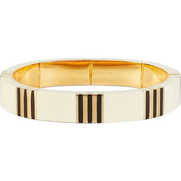 Tory Burch T-stripe Bangle Bracelet - Tory Gold/new Ivory/black