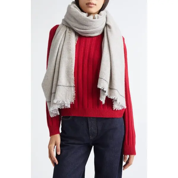 Johnstons Of Elgin Usan Cashmere Fringe Scarf - Ru7719 Natural