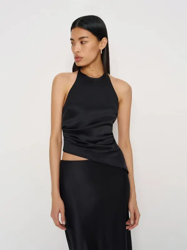 REFORMATION Reese Silk Halter Top - Black