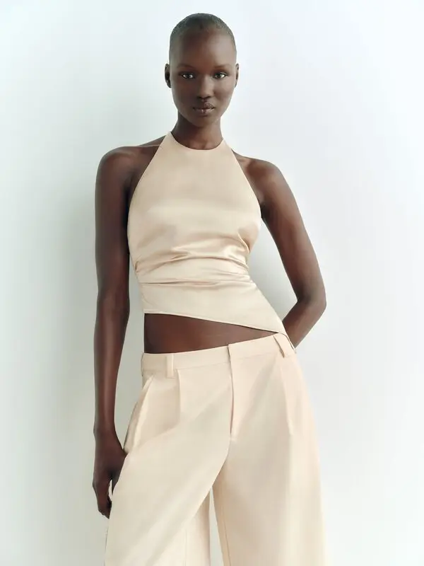 REFORMATION Reese Silk Halter Top - Ivory