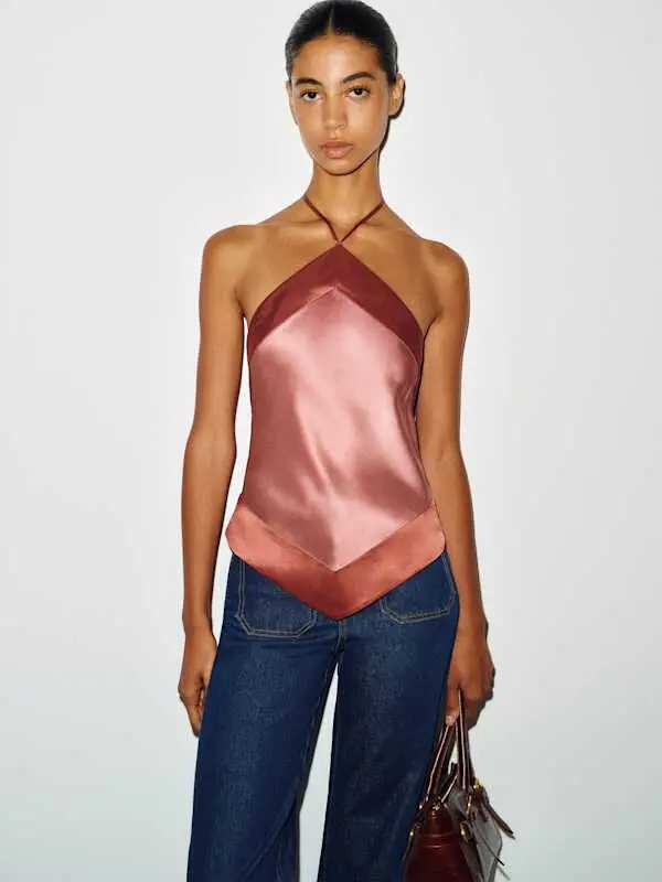 REFORMATION Jillian Silk Halter Top - Pink