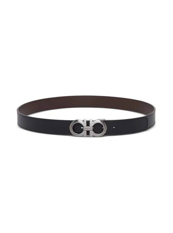 FERRAGAMO Leather Belt With Gancini Buckle - Black