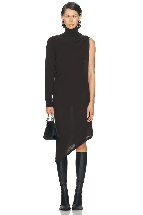 COURREGES One Shoulder Long Dress - Chocolate