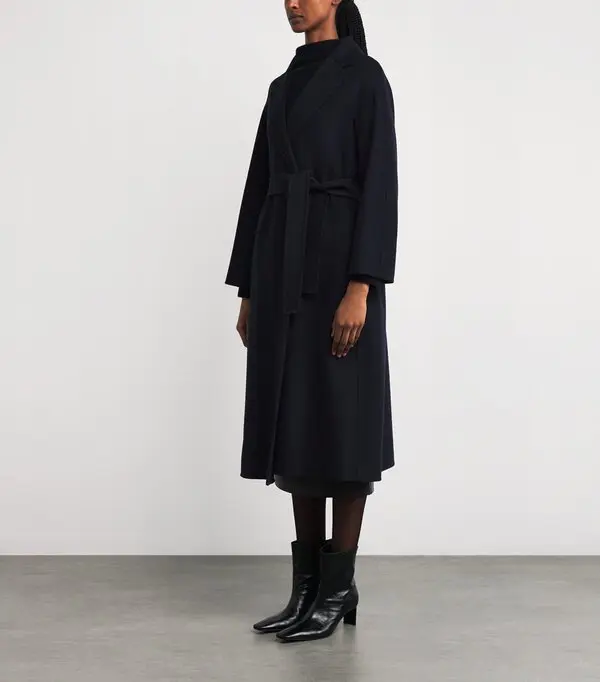 Max Mara Virgin Wool Midi Wrap Coat - Blue