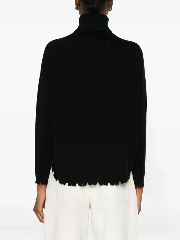 KUJTEN Roll-neck Frayed Sweater - Black