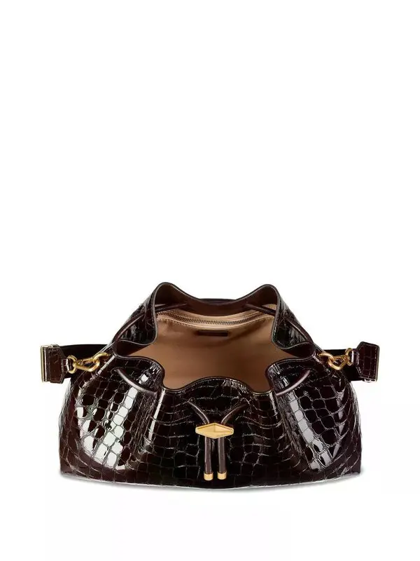 JIMMY CHOO Medium Cinch Crocodile-effect Shoulder Bag - Brown