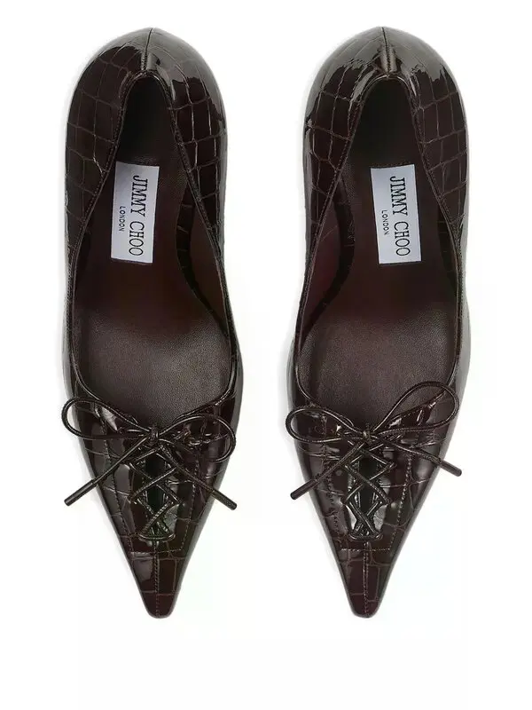 JIMMY CHOO Scarlett 95 Croc-embossed Leather Pumps With Bow Detailing