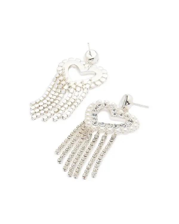 Aqua Salvo Rhinestone Heart Fringe Drop Earrings