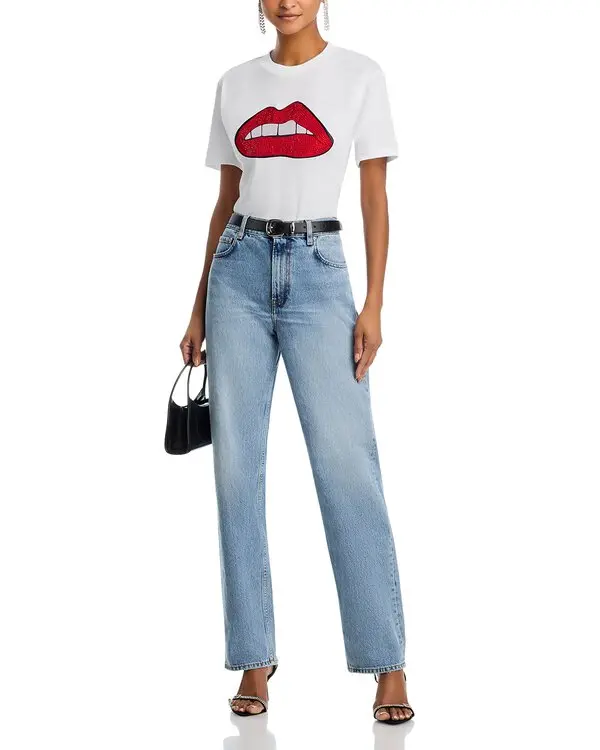 Aqua Embellished Lips T-shirt - White