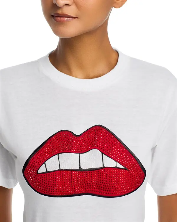 Aqua Embellished Lips T-shirt - White