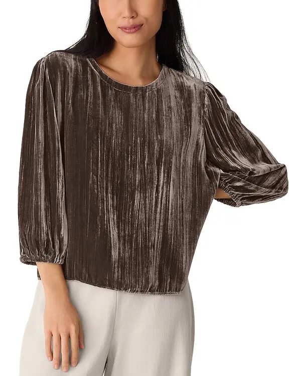 Eileen Fisher Crushed Velvet Bubble Sleeve Top
