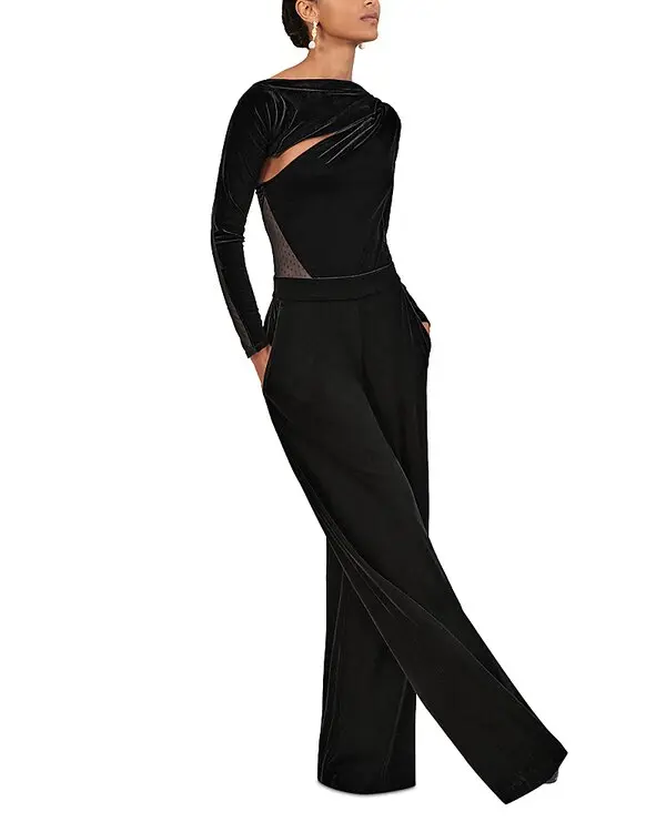 REISS Karoli Long Sleeved Velvet Jumpsuit - Black