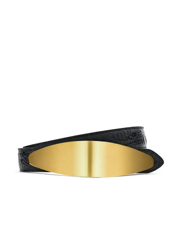 L'Agence Maroux Croc-embossed Leather Belt - Black Croc Embossed
