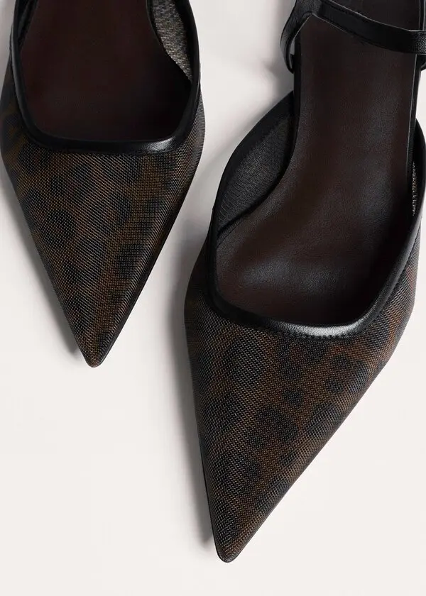 ME+EM Leopard Print Mesh Point-toe Flats