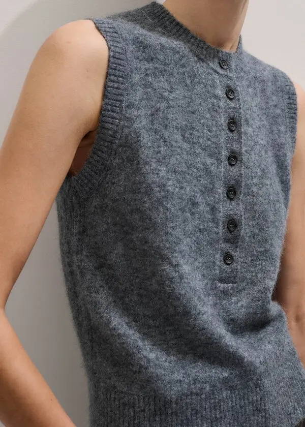 ME+EM Henley Knit Vest - Mid Grey Mélange