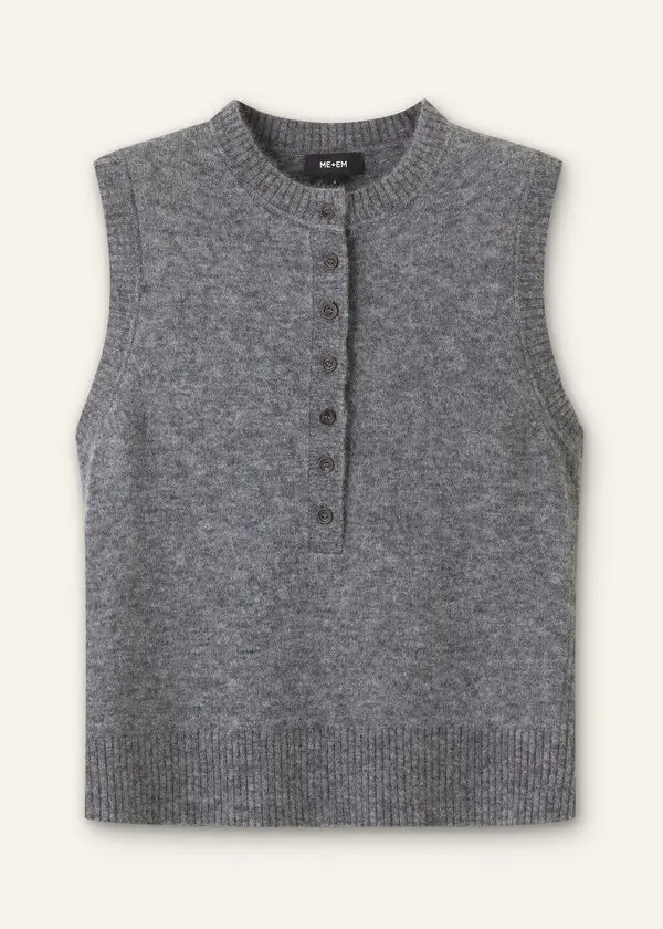 ME+EM Henley Knit Vest - Mid Grey Mélange