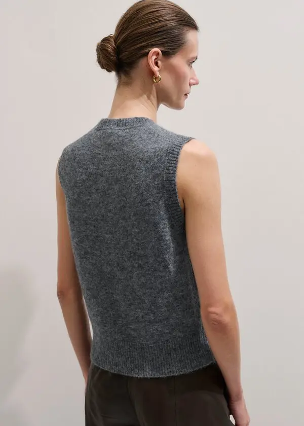 ME+EM Henley Knit Vest - Mid Grey Mélange
