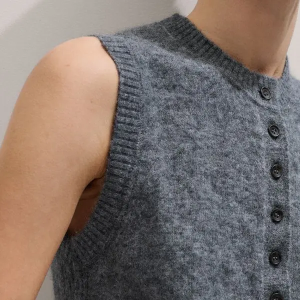 ME+EM Henley Knit Vest - Mid Grey Mélange