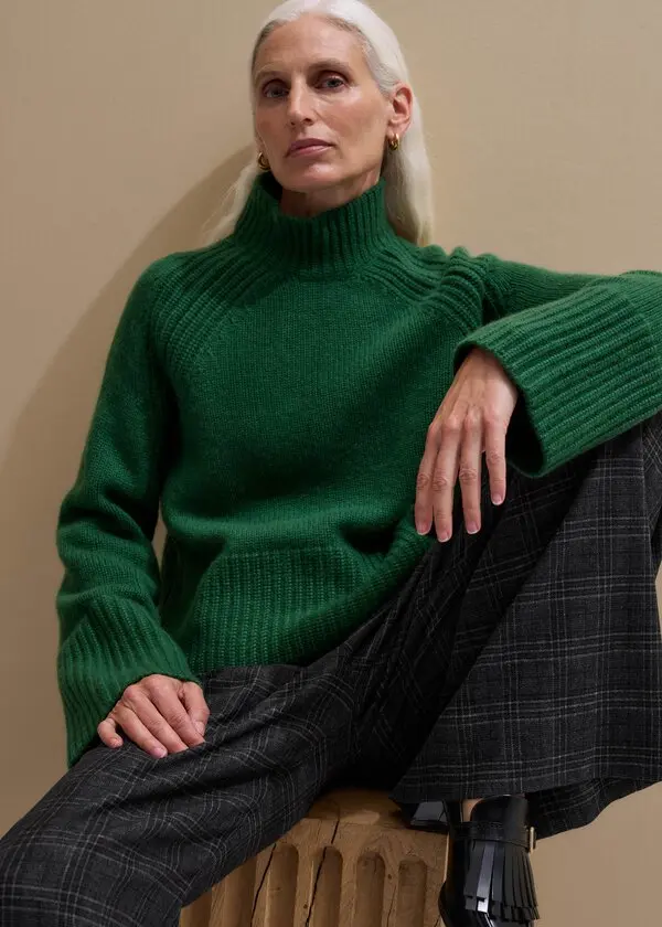 ME+EM Cashmere High Neck Jumper - Eden Green