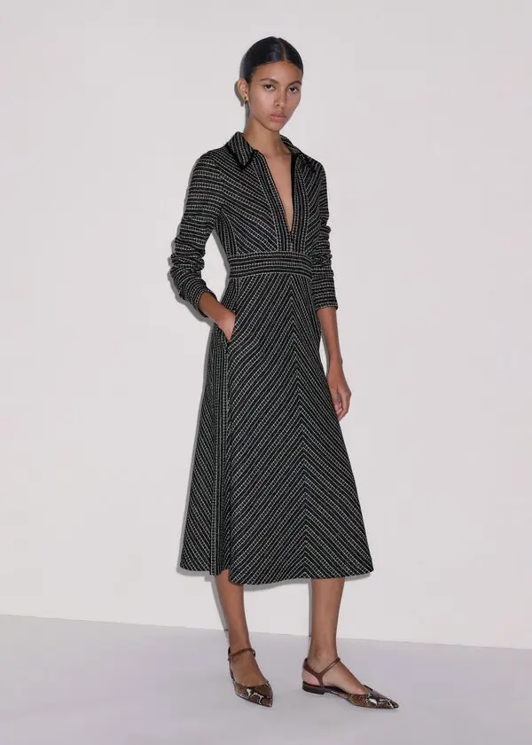 ME+EM Stripe Tweed Midi Shirt Dress