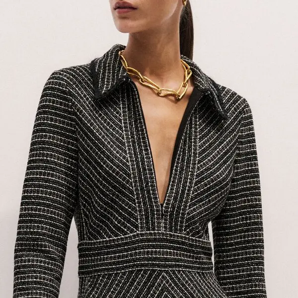 ME+EM Stripe Tweed Midi Shirt Dress