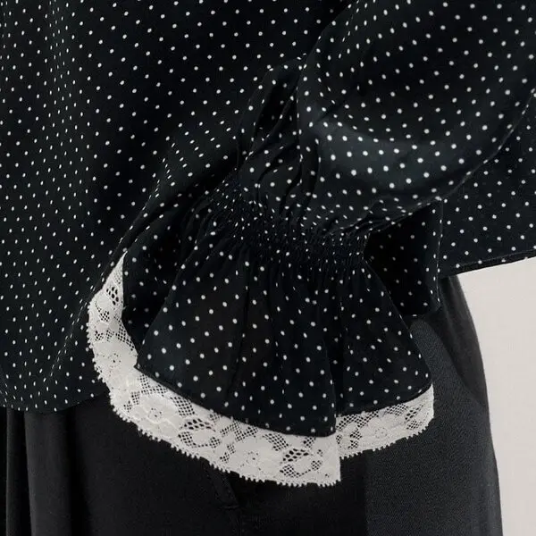 ME+EM Micro Polka Dot And Lace Blouse - Black/light Cream