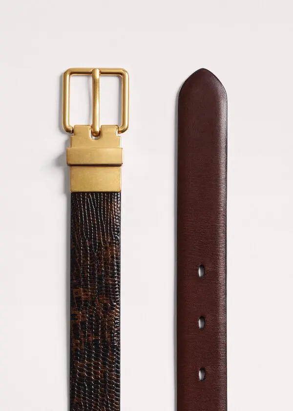 ME+EM Lizard Embossed Reversible Belt - Toffee/chocolate