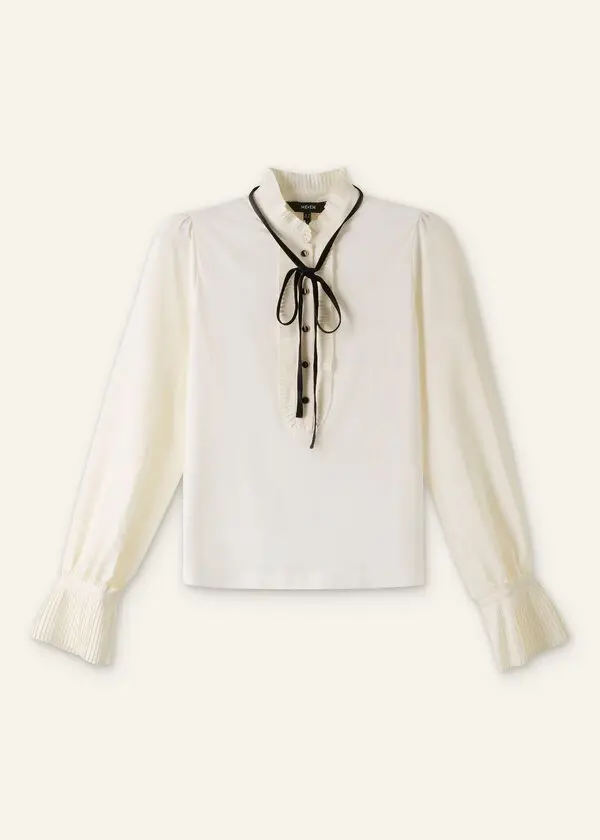 ME+EM Frill Neck Blouse With Tie