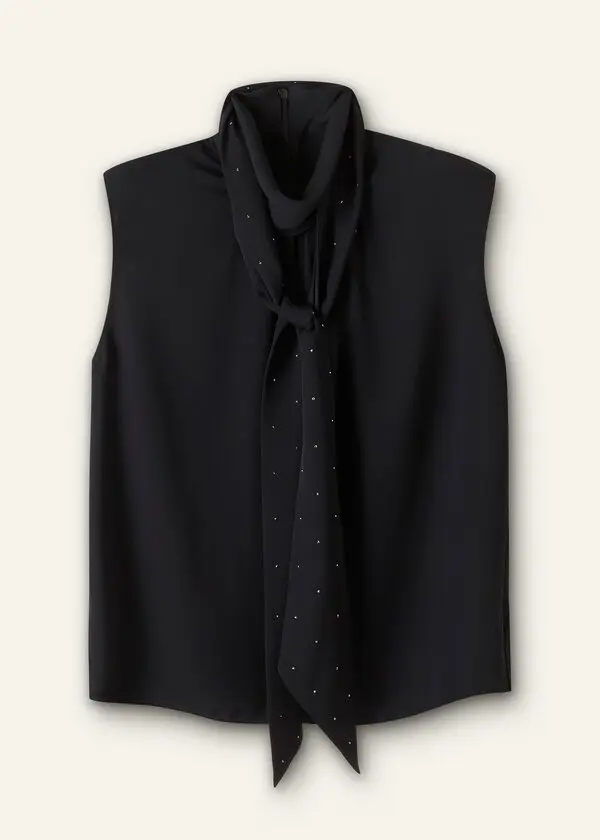 ME+EM Silk Sleeveless Top With Embellished Scarf